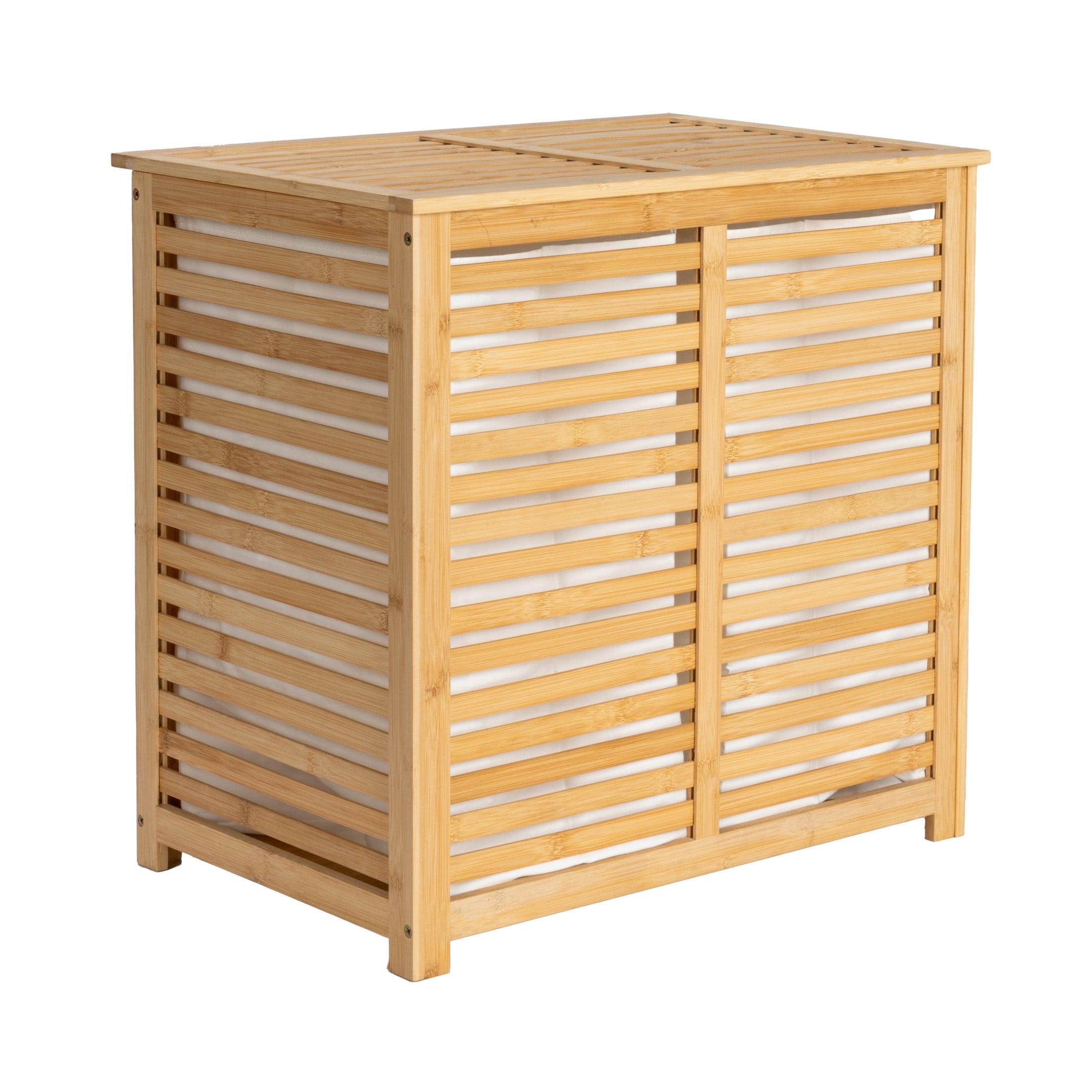 Household Essentials Bamboo Laundry Sorter, Double Hamper with Lid ...