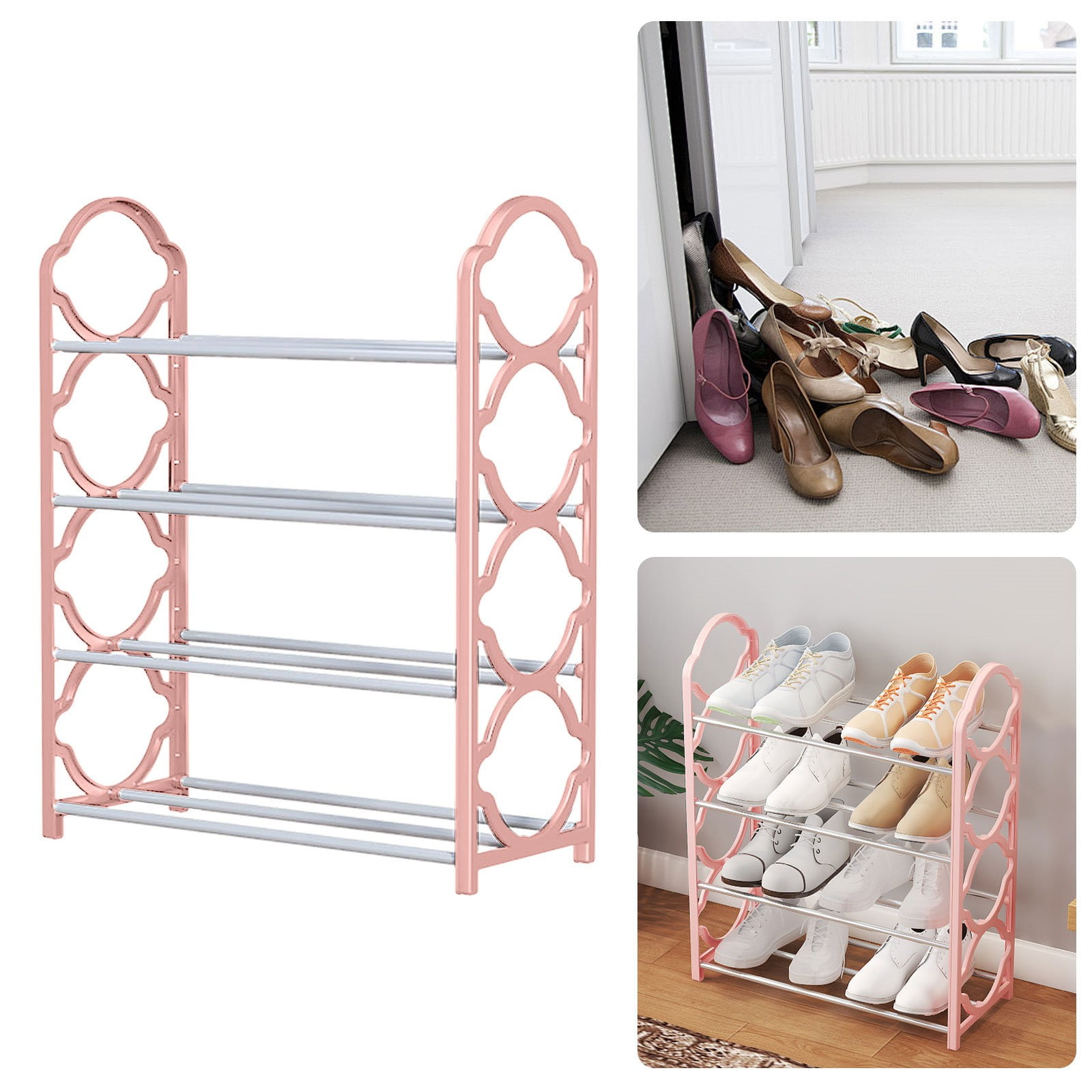 Household Essentials Clearance！Fashion 4 Layer Shoe Rack Pink Rack ...