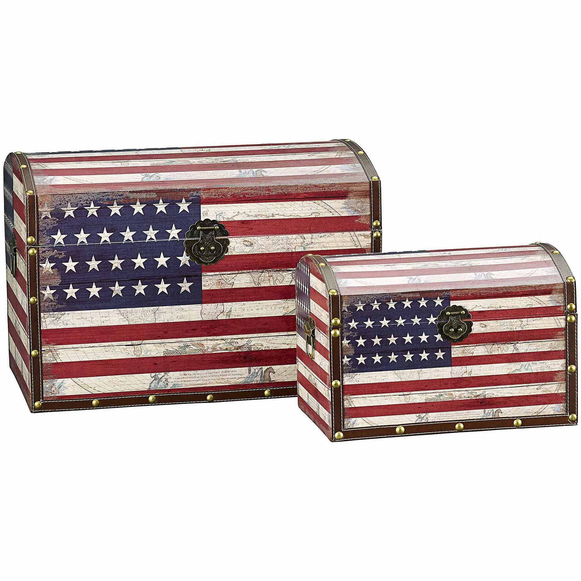 Household Essentials Decorative Storage Trunk, Red White and Blue ...