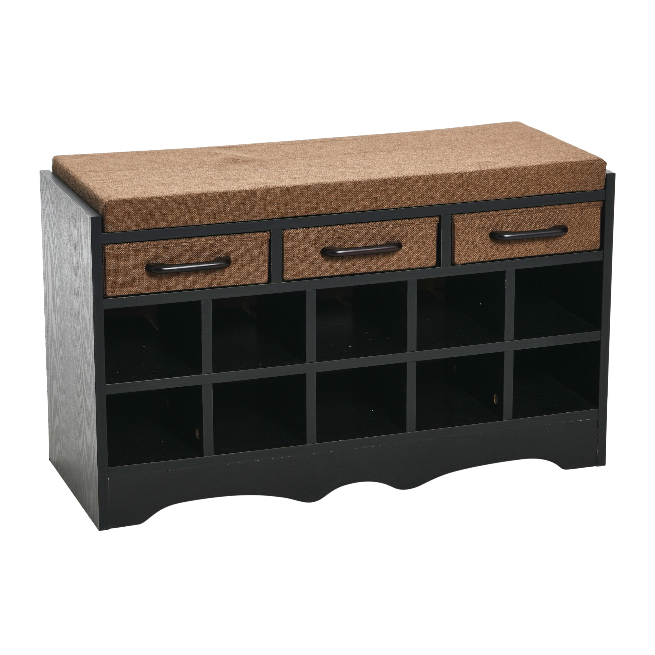 Household Essentials Entryway Storage Bench with 3 Brown Drawers 10 ...