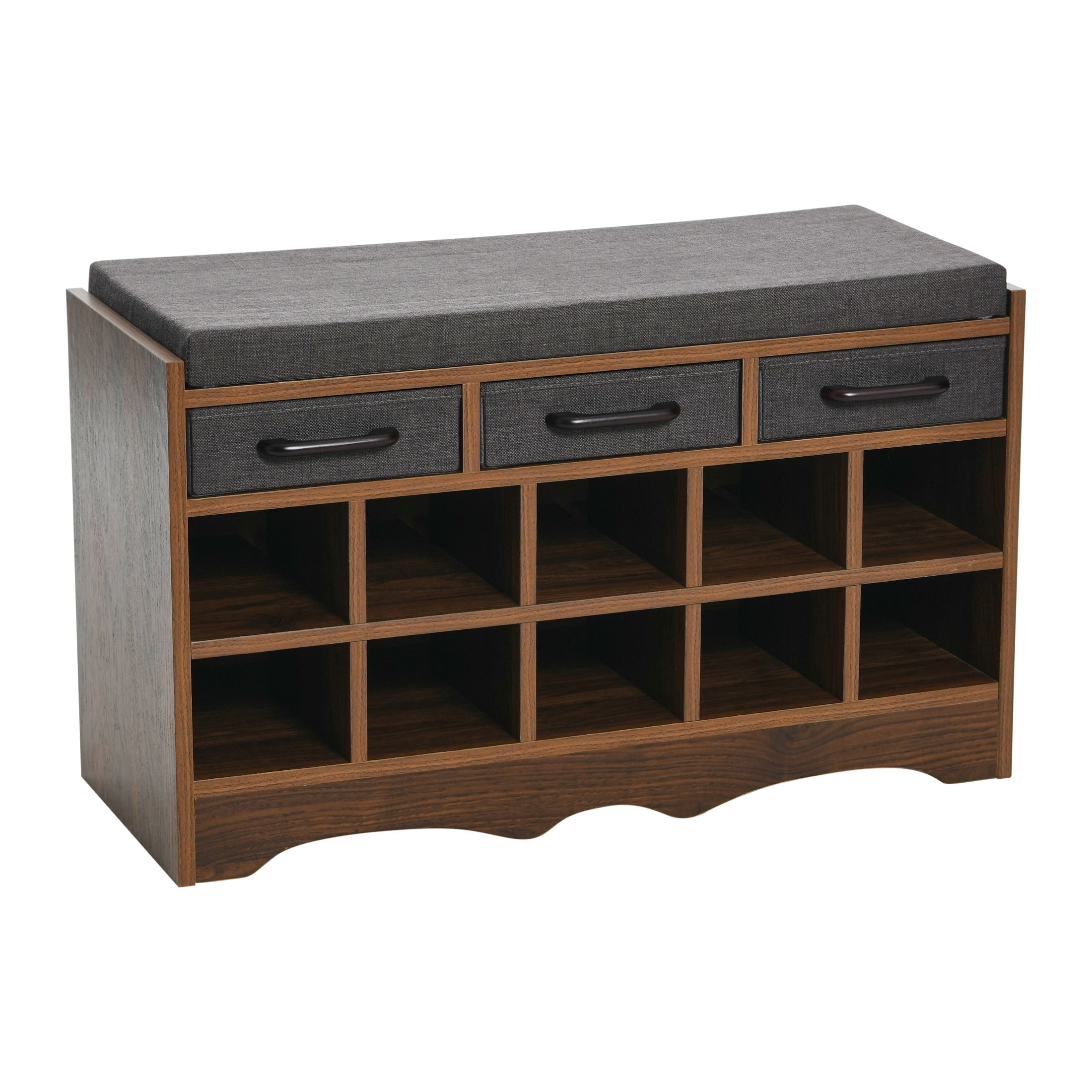 Household Essentials Entryway Storage Bench with 3 Dark Grey Drawers 10 ...