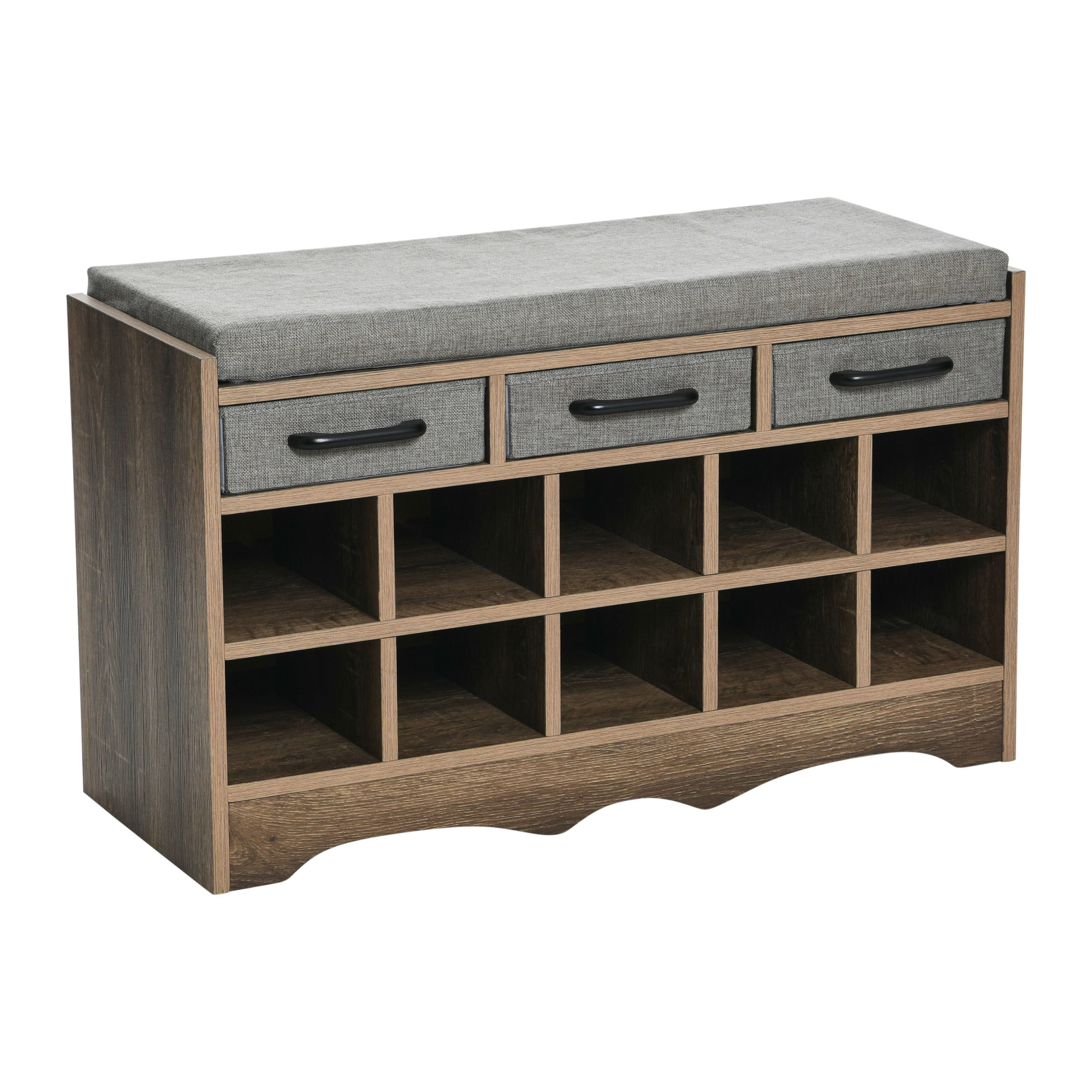 Household Essentials Entryway Storage Bench with 3 Grey Drawers 10 Shoe ...