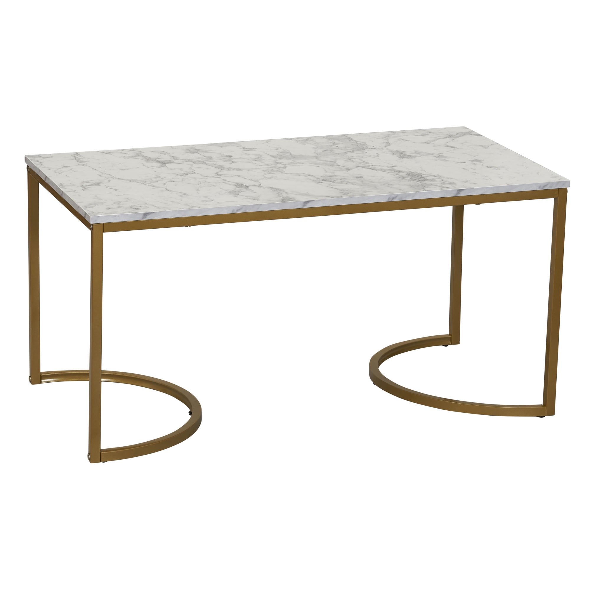 Household Essentials Half Moon Rectangular Coffee Table White Marble ...