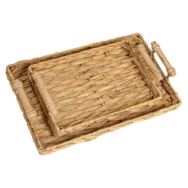 Household Essentials Handwoven Water Hyacinth Rectangular Tray Set with ...