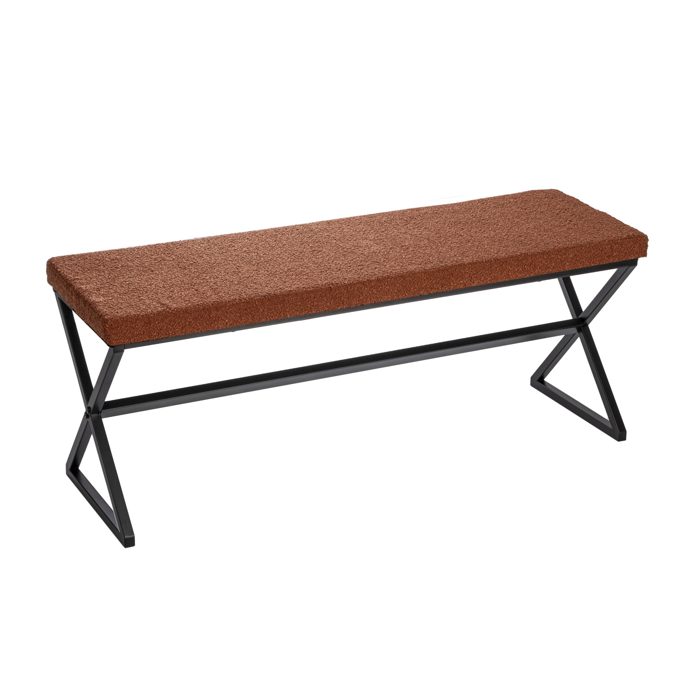 Household Essentials Harper Metal Bench with Boucle Upholstered Cushion ...