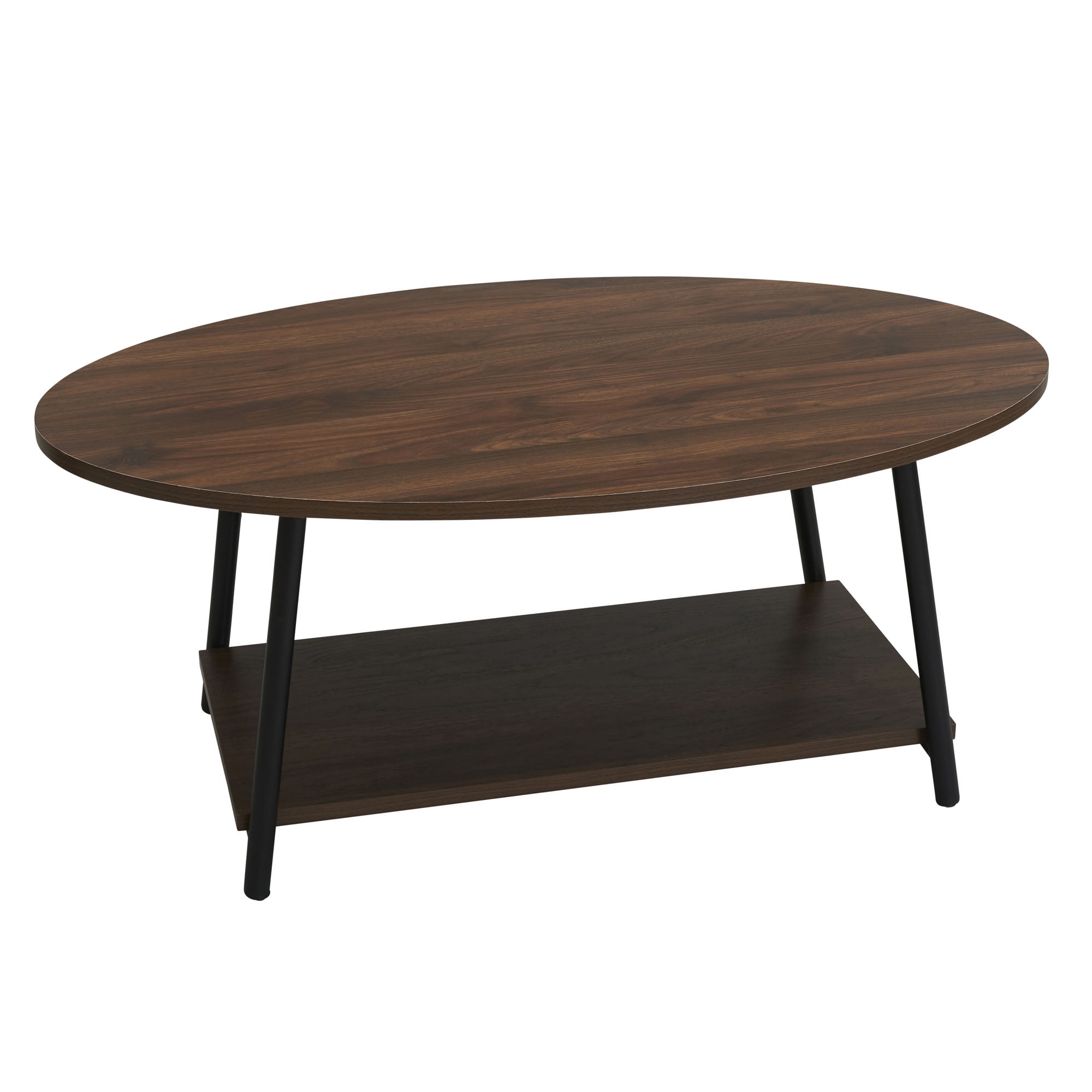 Jamestown Oval Coffee Table with Storage, Mid Century Walnut Wood ...
