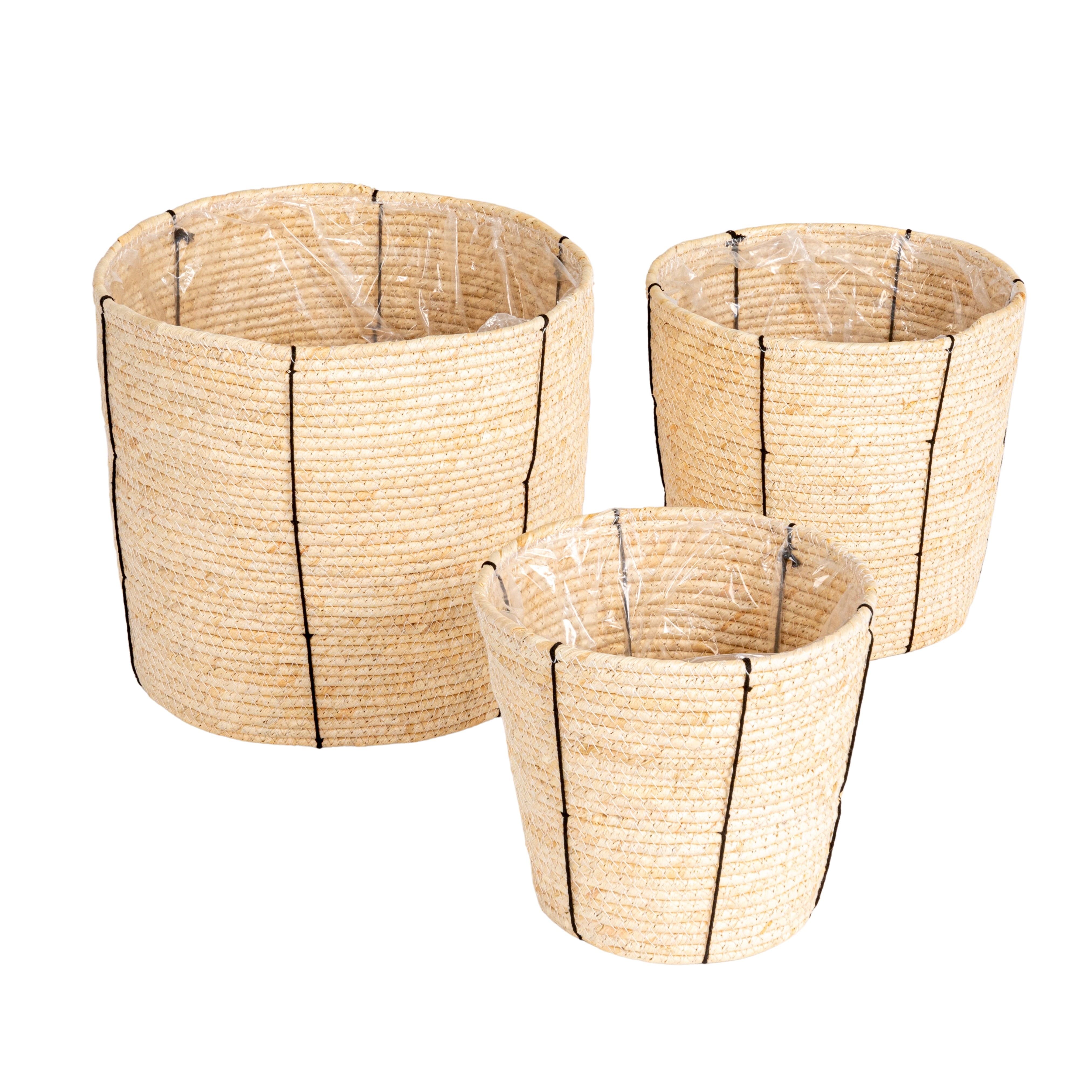 Household Essentials Round Handwoven Corn Rope Baskets with Thin ...