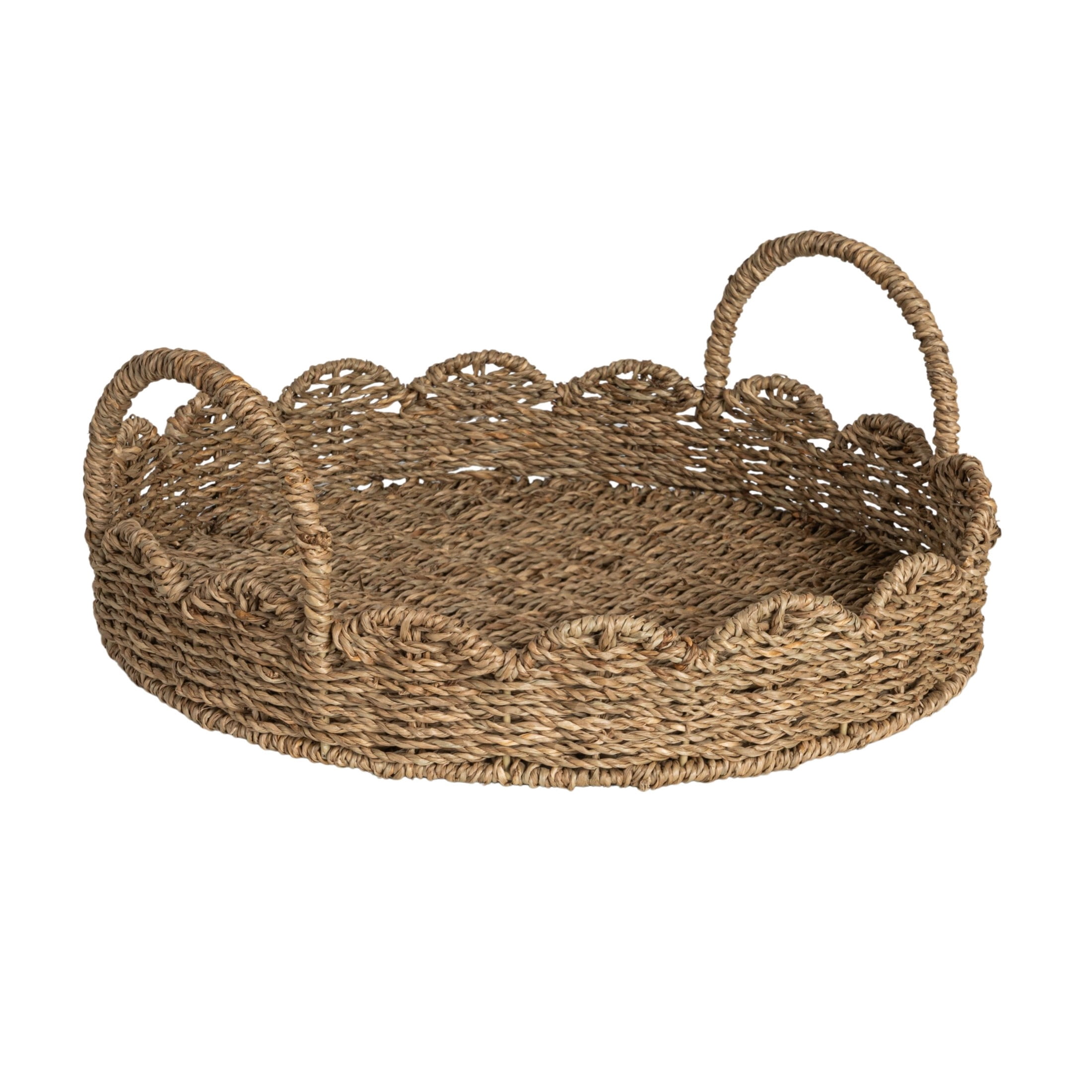 Household Essentials Round Handwoven Seagrass Tray with Scalloped Edge ...