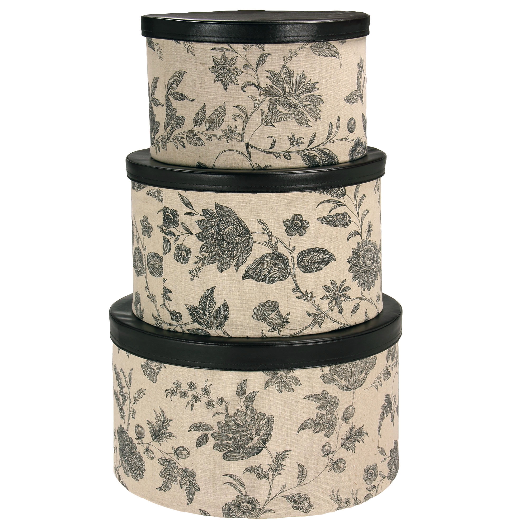 Household Essentials Round Hat Boxes with Lids, Detailed Floral Print ...
