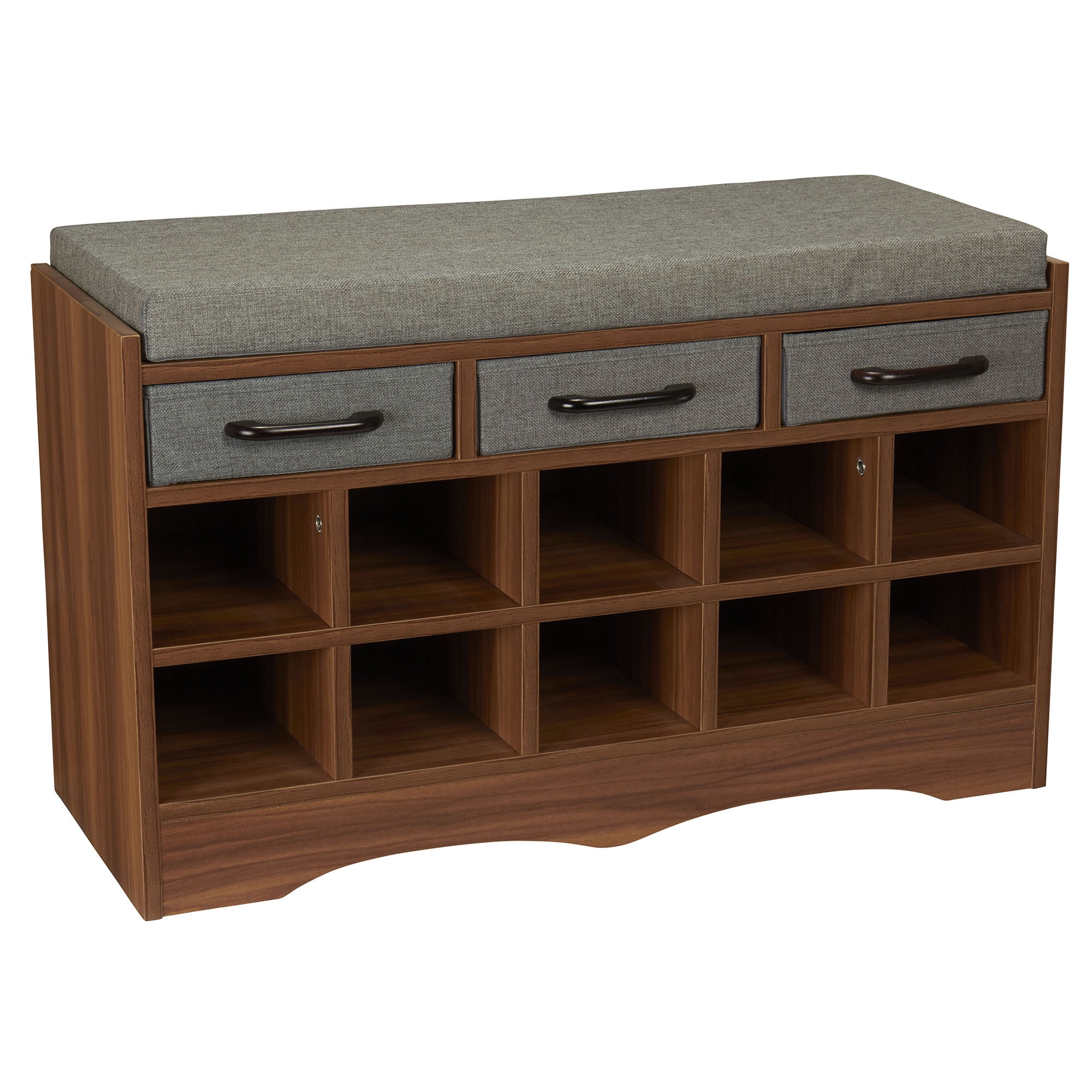 Household Essentials Storage Bench, Honey Maple, Cushioned Seat, 10 ...