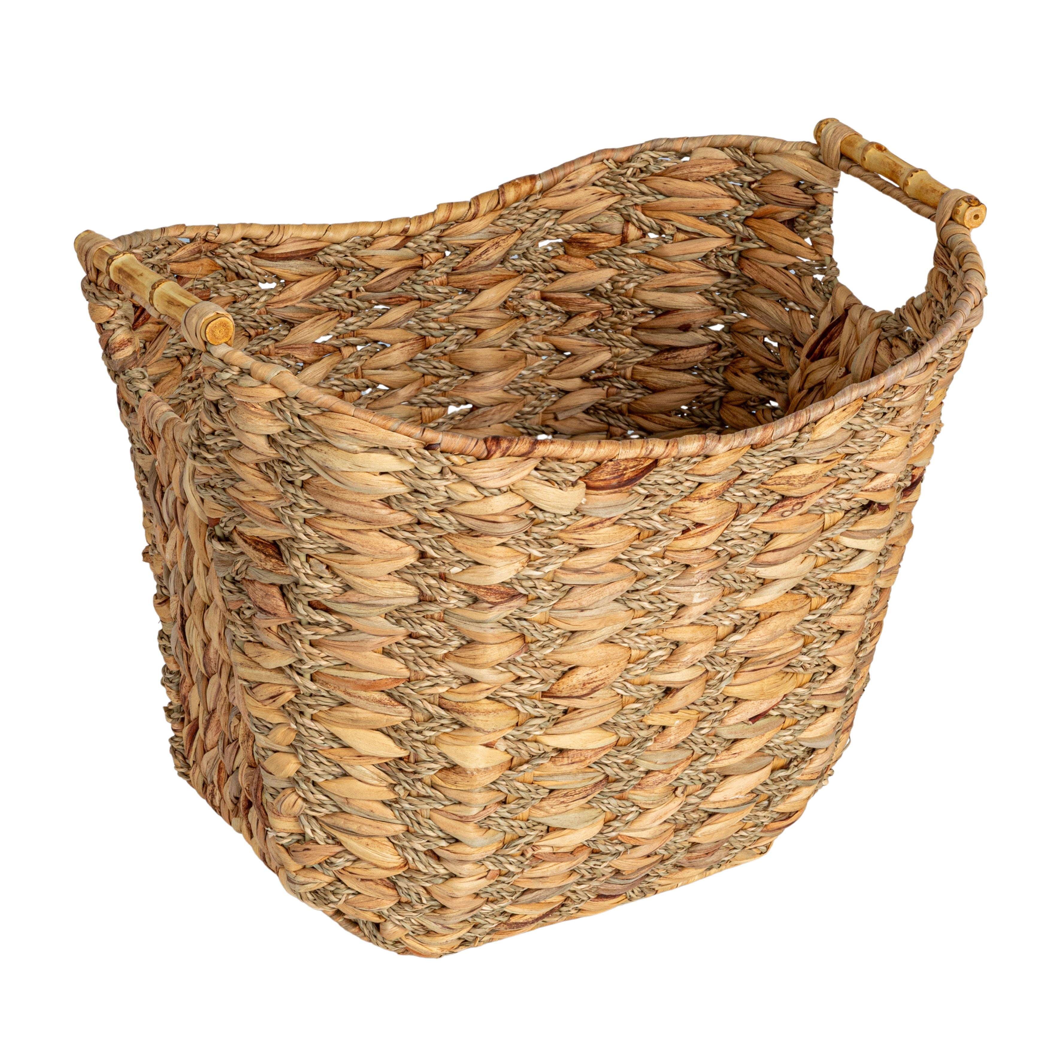 Household Essentials Water Hyacinth Seagrass Scoop Basket with Bamboo ...