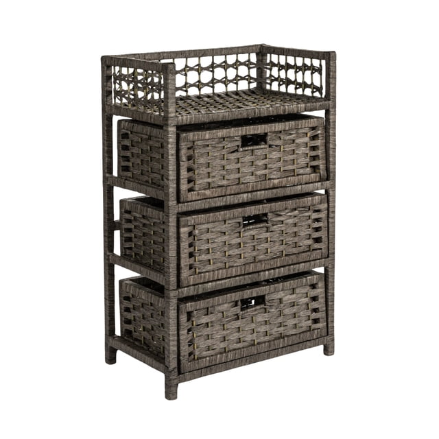 Household Essentials Woven 3 Drawer Chest with Cutout Handles, Paper ...