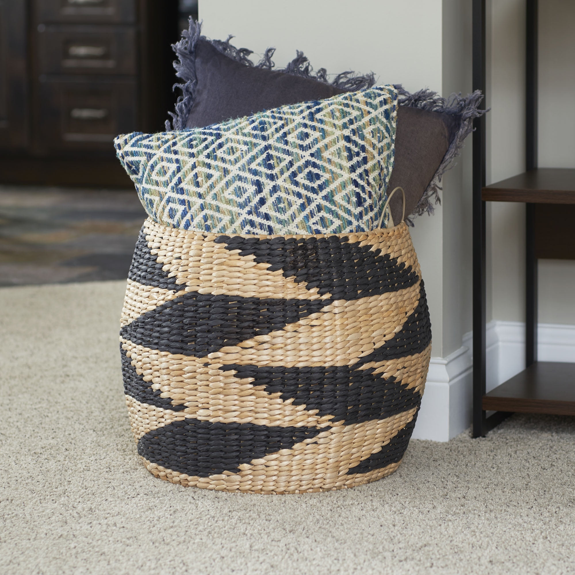 Household Essentials Zig Zag Barrel Basket Two Tone Handwoven in ...