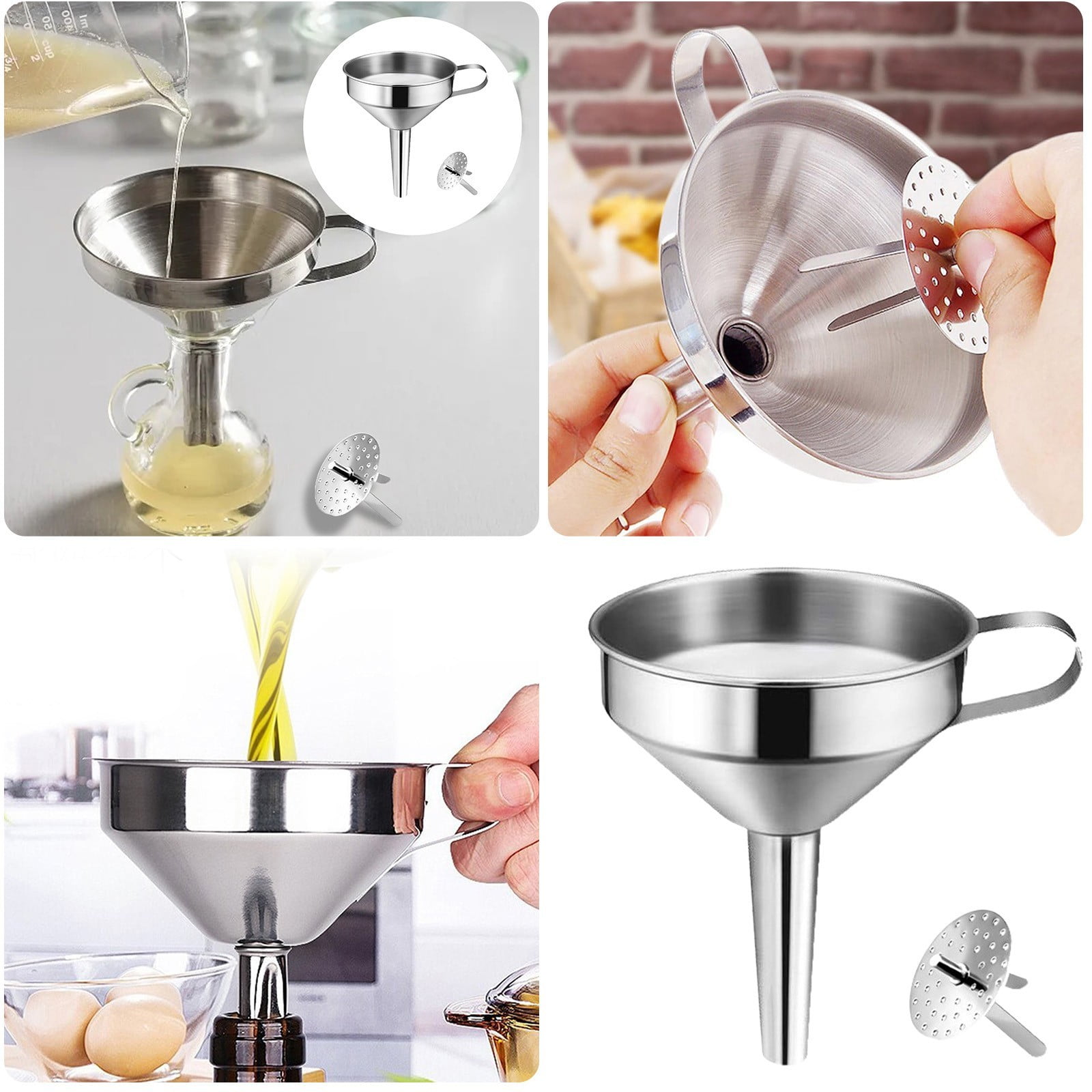 Household Kitchen Stainless Steel Funnel Function Filter Screen ...