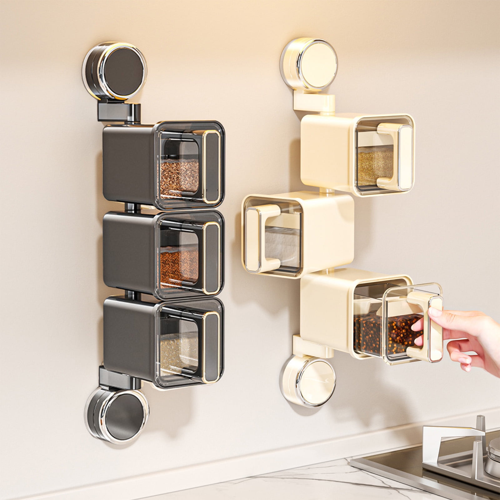 Household Kitchen Suction Cup Rotating Seasoning Box Set, Wall Mounted ...