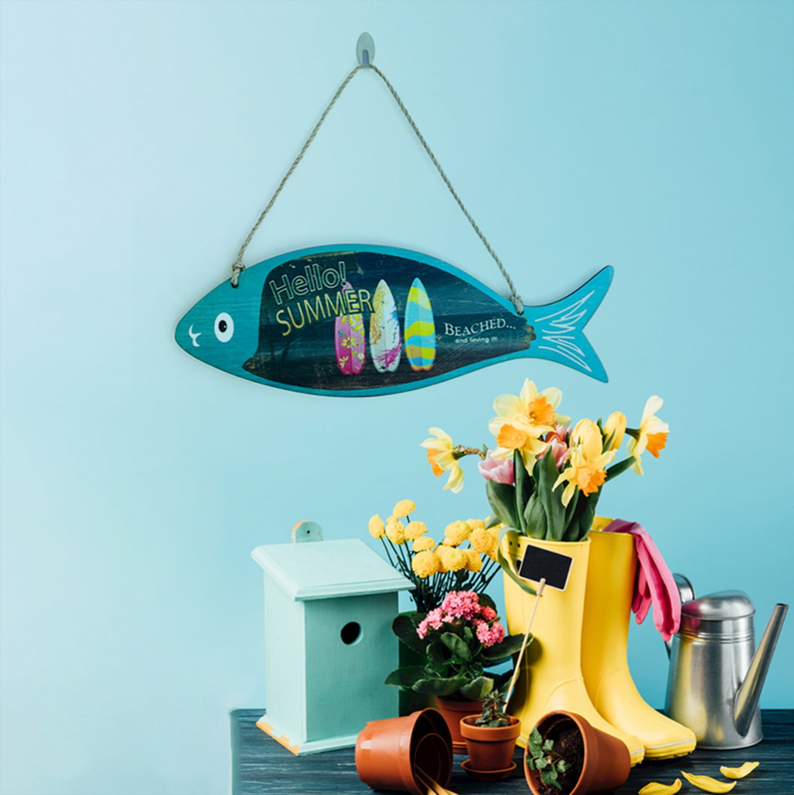 Household Pendant Promotion Sale! Summer Wooden Fish Welcome Sign ...