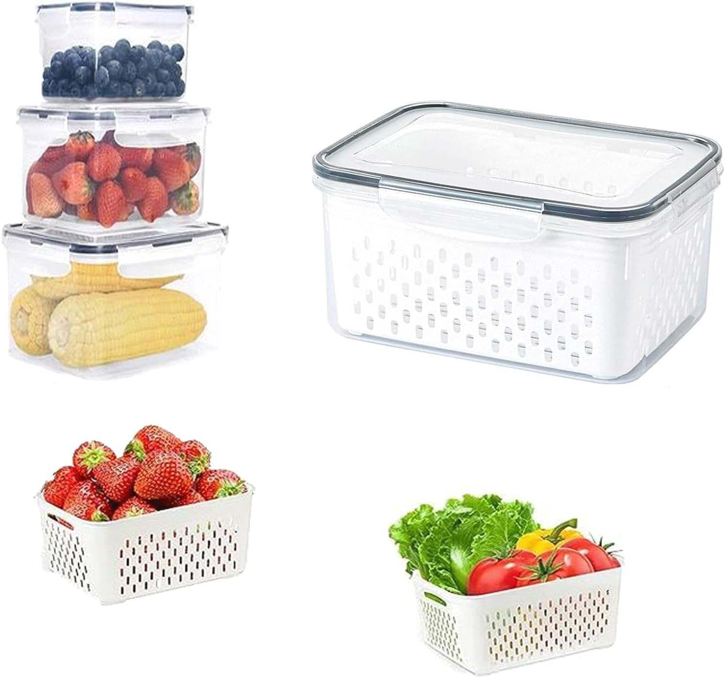 Household Transparent Food Storage Container with Removable Colander ...