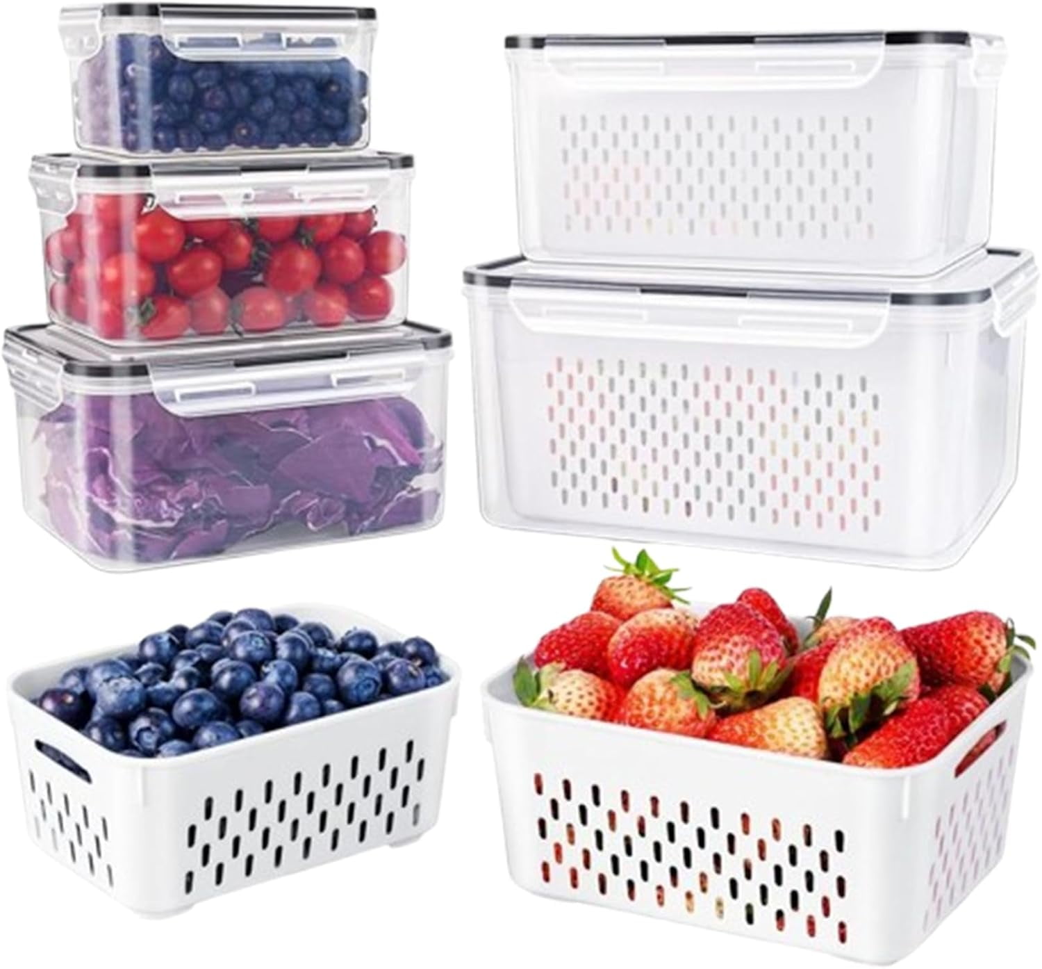 Household Transparent Plastic Food Storage Box-Including Drain Basket,4 ...