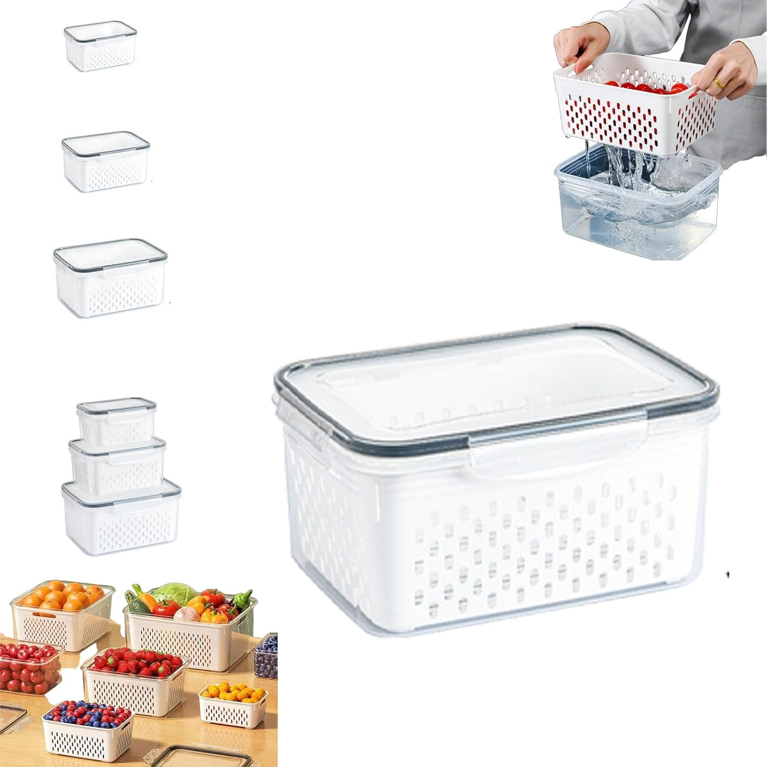 Household Transparent Plastic Food Storage Box-Including Drain Basket ...