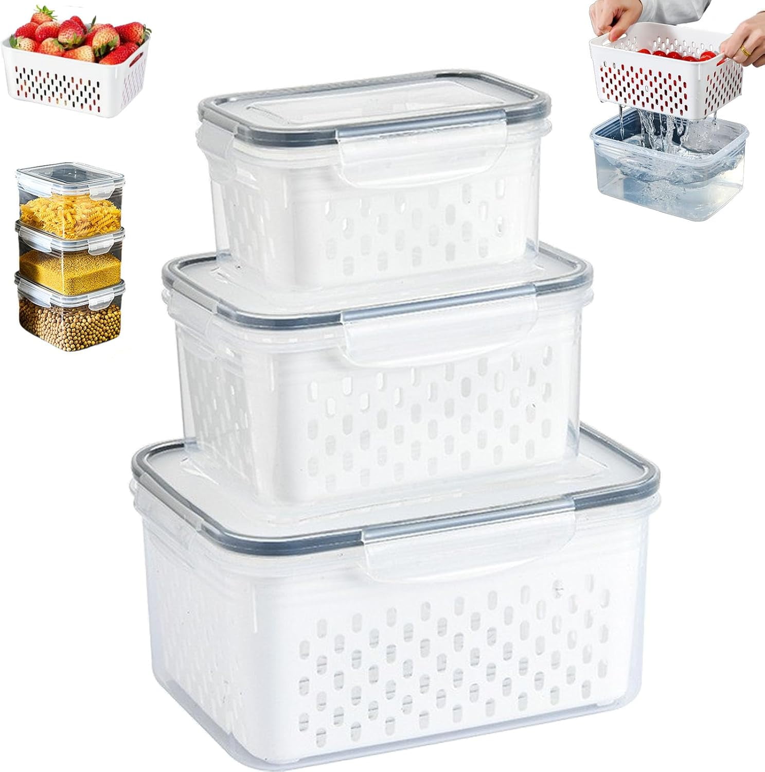 Household Transparent Plastic Food Storage Box-Including Drain Basket ...