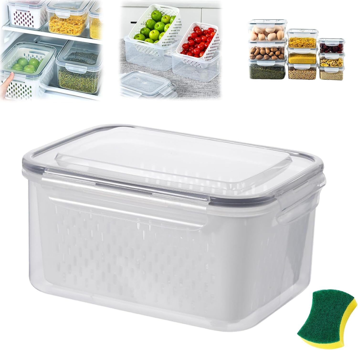 Household Transparent Plastic Food Storage Box-Including Drain Basket ...