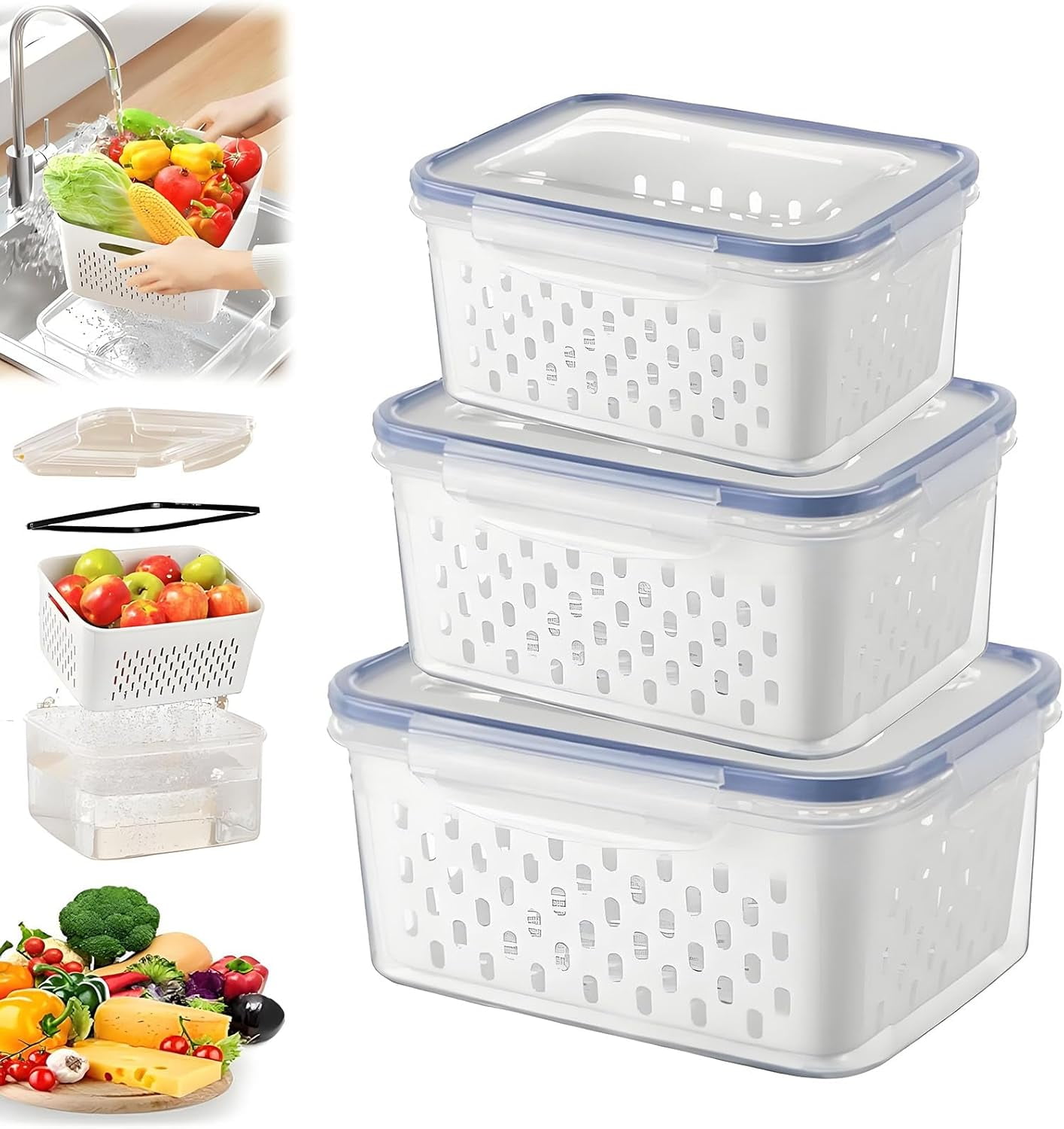 Household Transparent Plastic Food Storage Box-Including Drain Basket ...