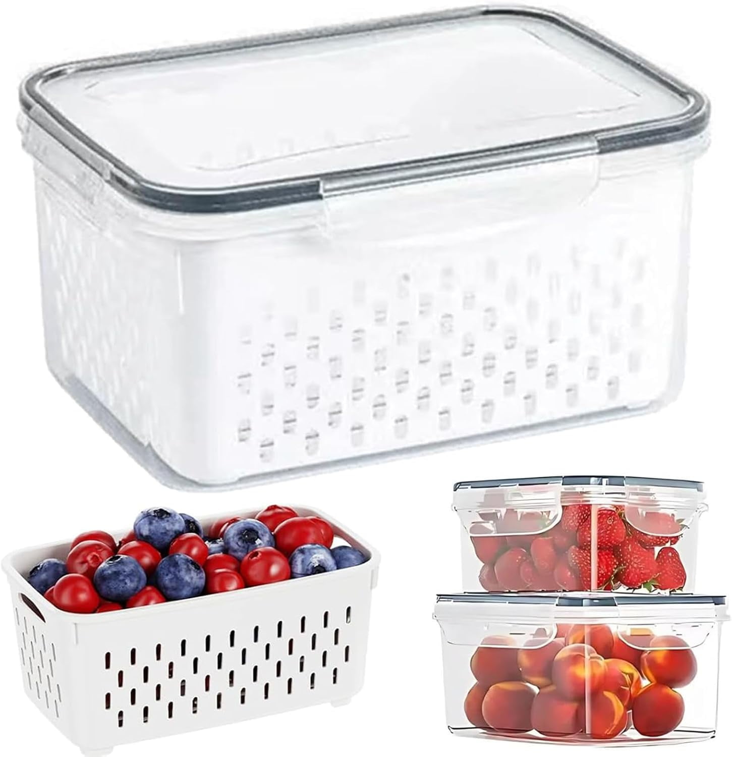 Household Transparent Plastic Food Storage Box-Including Drain Basket ...