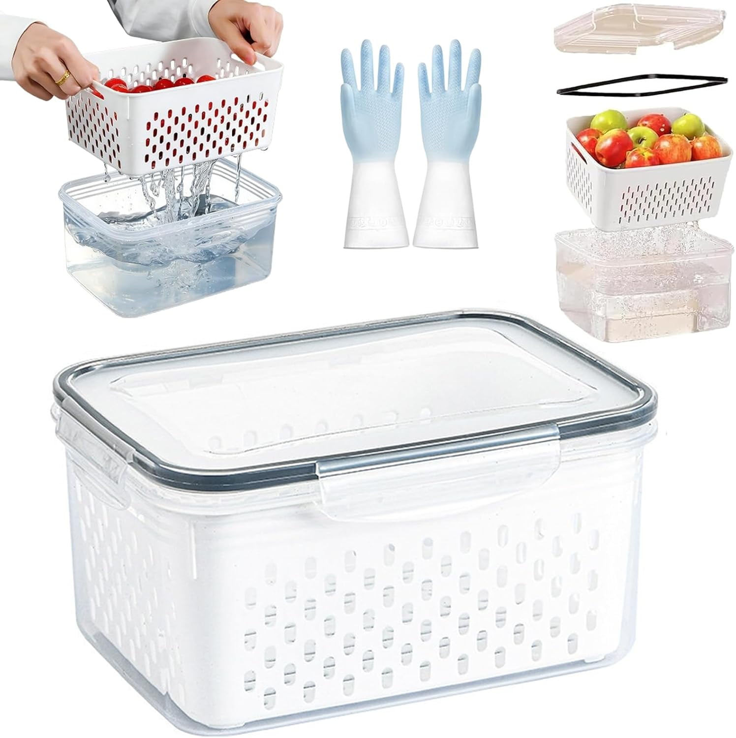 Household Transparent Plastic Food Storage Box-Including Drain Basket ...