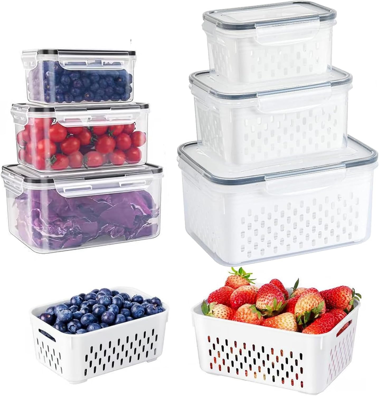 Household Transparent Plastic Food Storage Box-Including Drain Basket ...