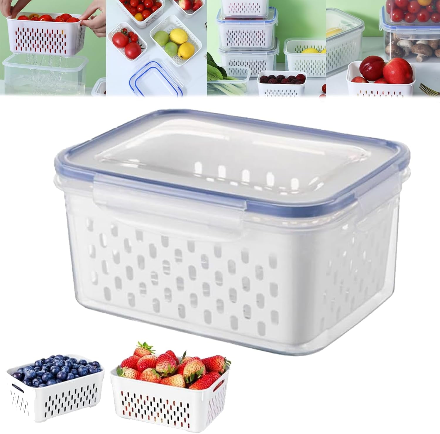 Household Transparent Plastic Food Storage Box-Including Drain Basket ...