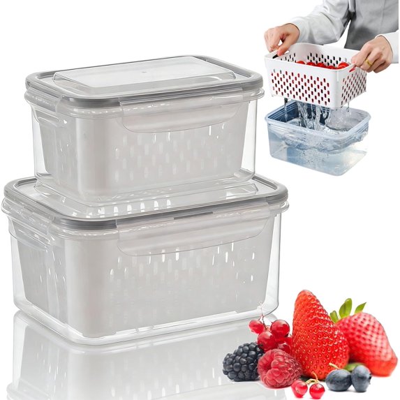 Household Transparent Plastic Food Storage Box-Including Drain Basket ...