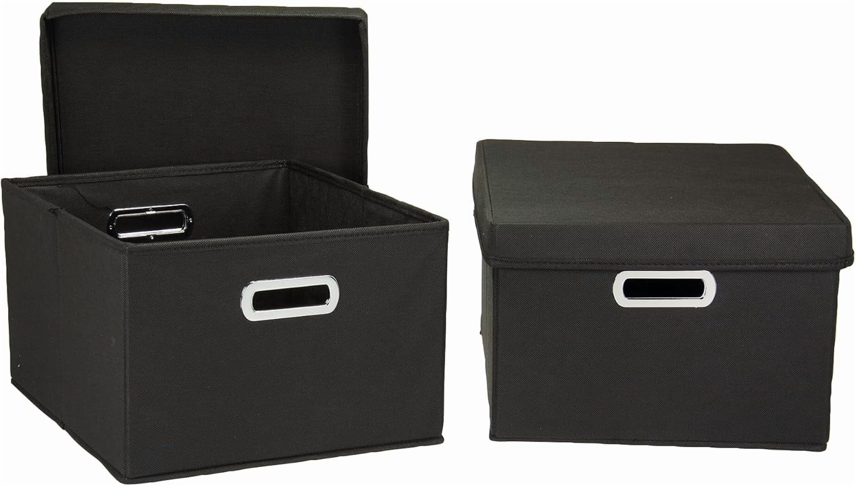 Household essential fabric storage box with lid and handle, black ...