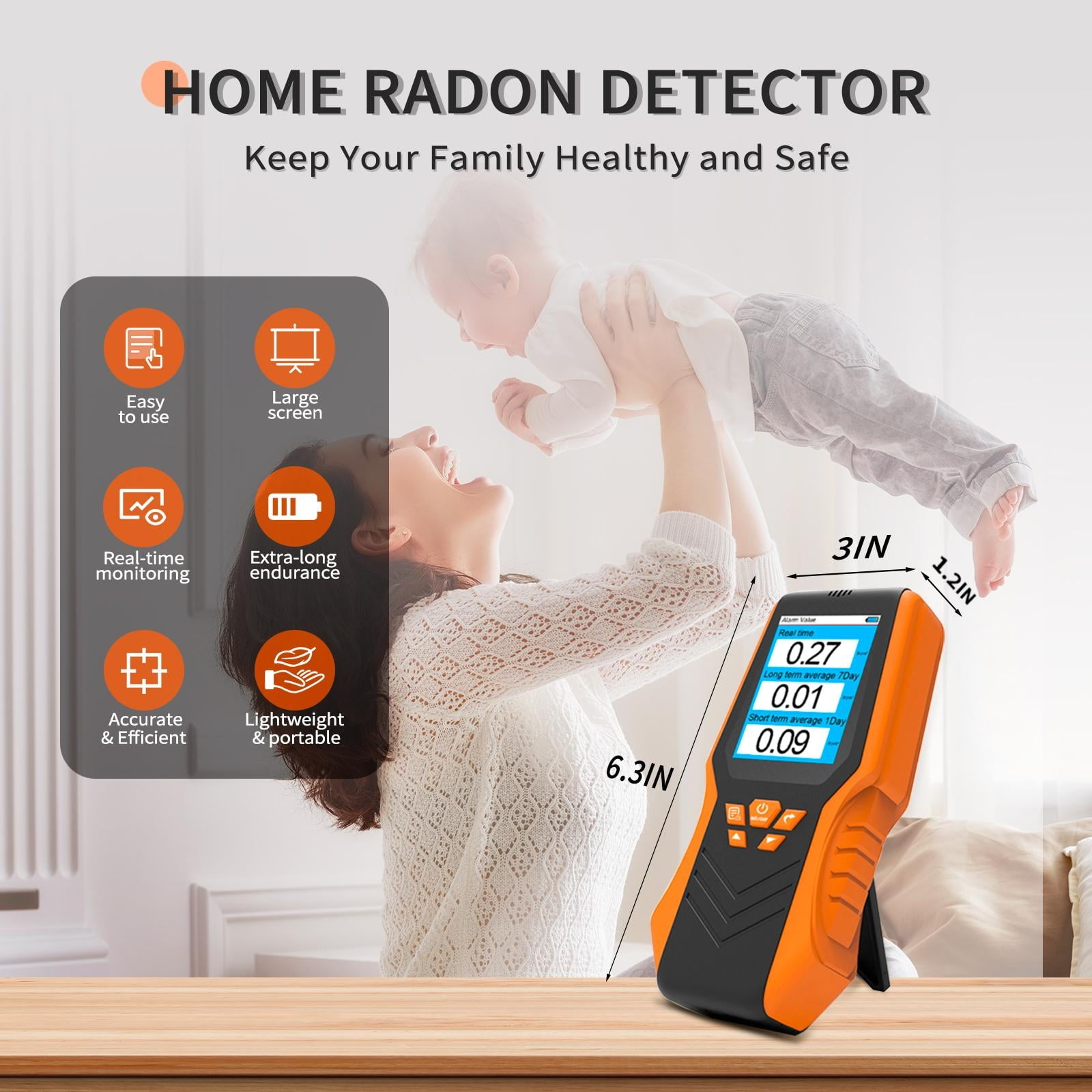 Household radon detector, air quality detector 0.3-270pci/L - Walmart.com