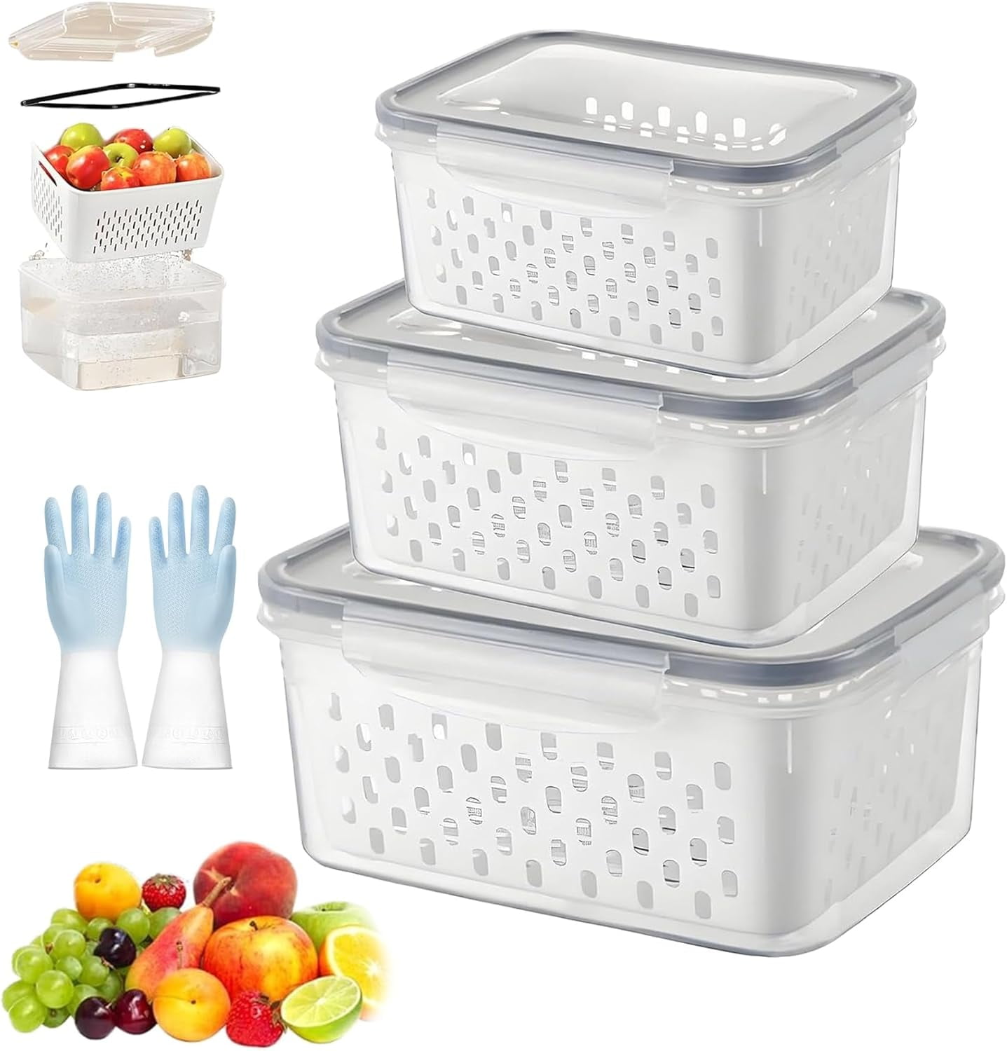 Household transparent plastic food storage box-Including drain basket ...