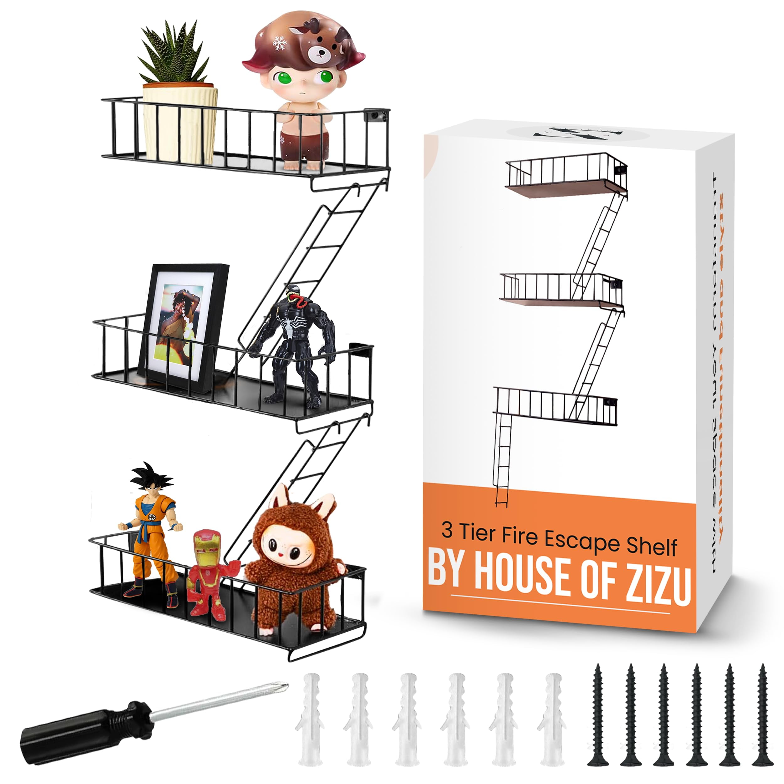 HouseofZizu Action Figure Display Wall Shelf - 3 Tier Fire Escape ...