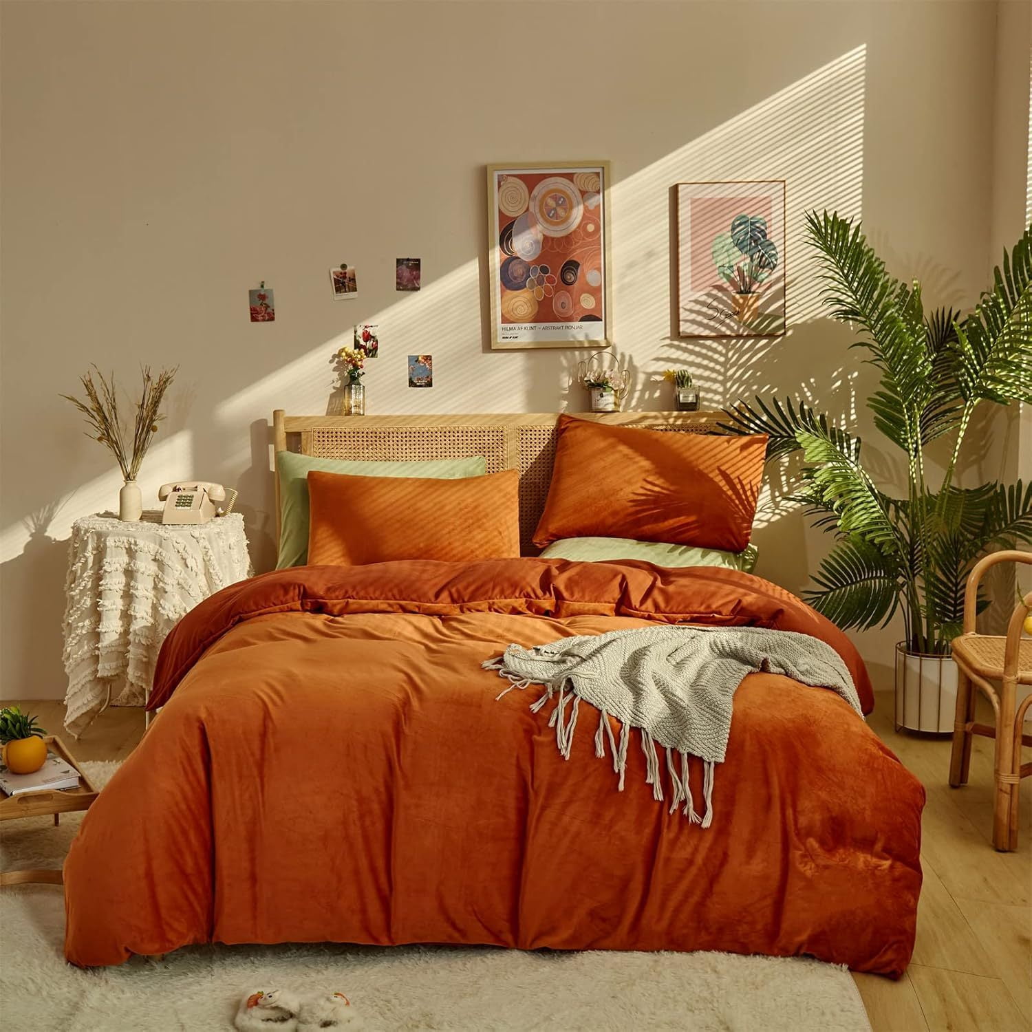 Houseri Burnt Orange Velvet Comforter Set King Rust Comforter Fluffy ...
