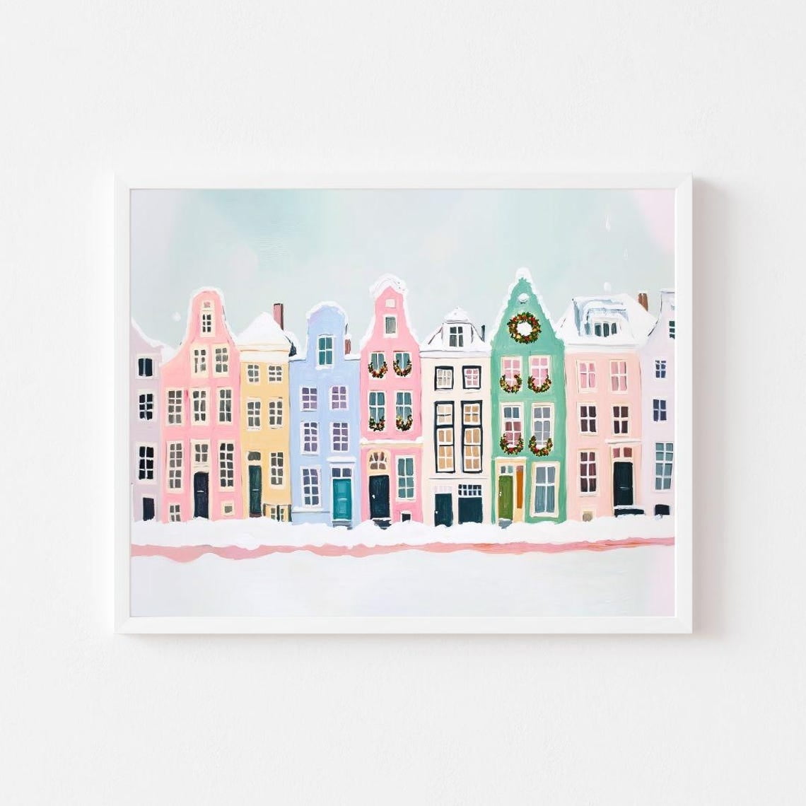 Houses In Amsterdam Painting Pastel Dutch City Wall Art Print Pink ...