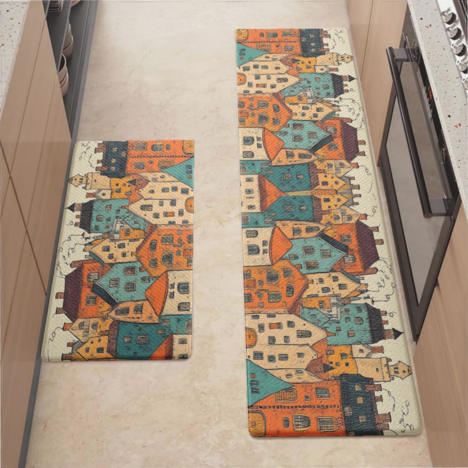 Houses Pvc Kitchen Mat Runner 2 Pieces Non Slip Washable Kitchen Runner ...