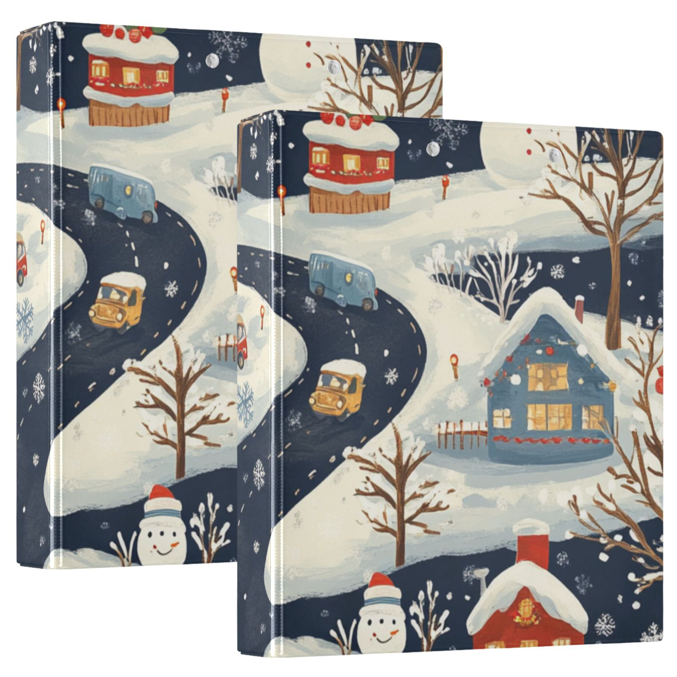 Houses Snowman Cars 3 Ring Binders 1.5 inch Hardcover File Folders with ...