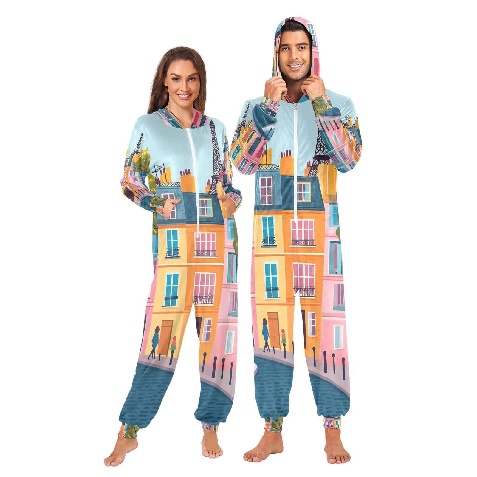 Houses Street Adult Onesie Pajamas Slim Fit Christmas One Piece Suit ...