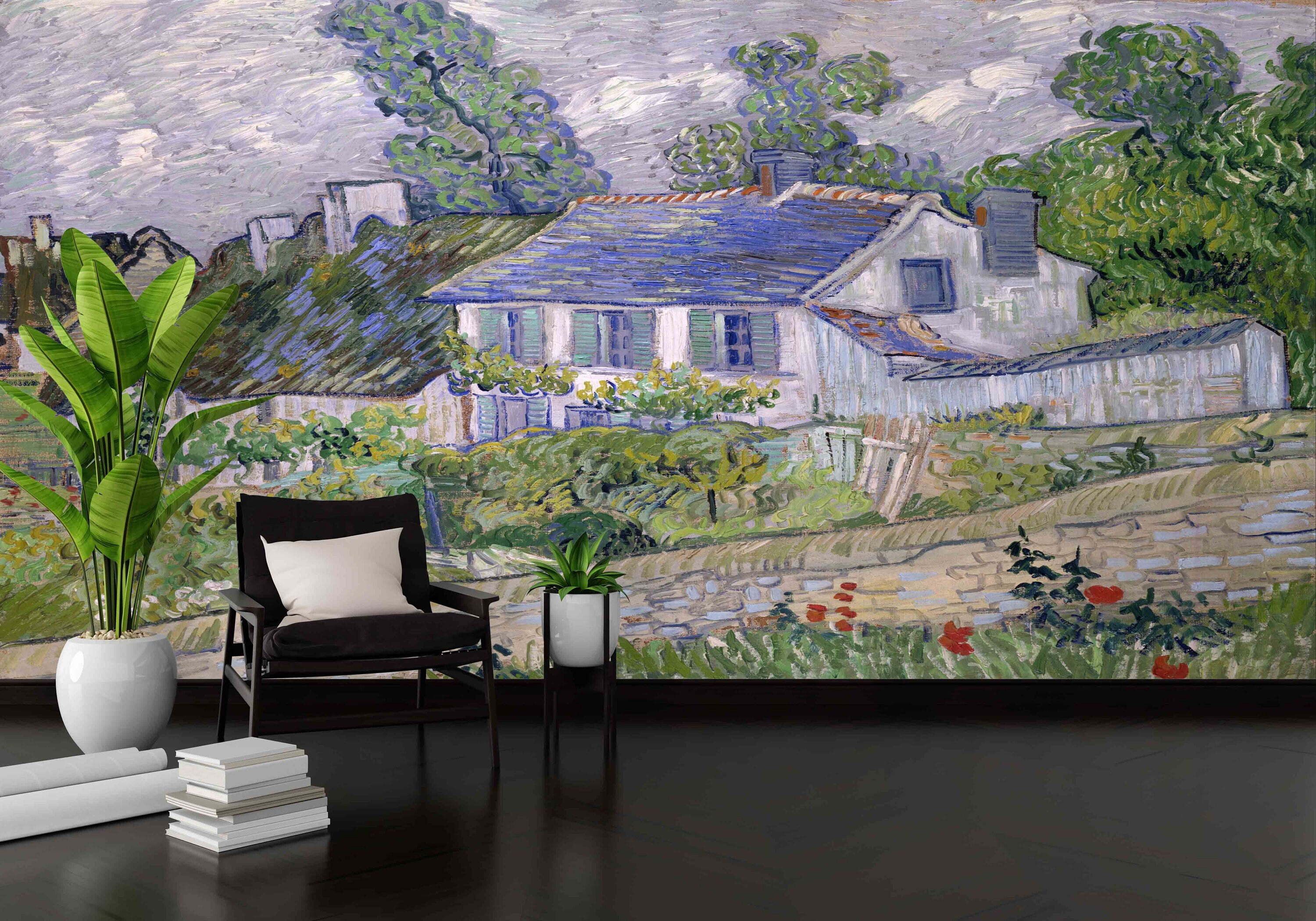 Houses at Auvers, Wallpaper Wall Art, Vincent Van Gogh Wallpaper ...