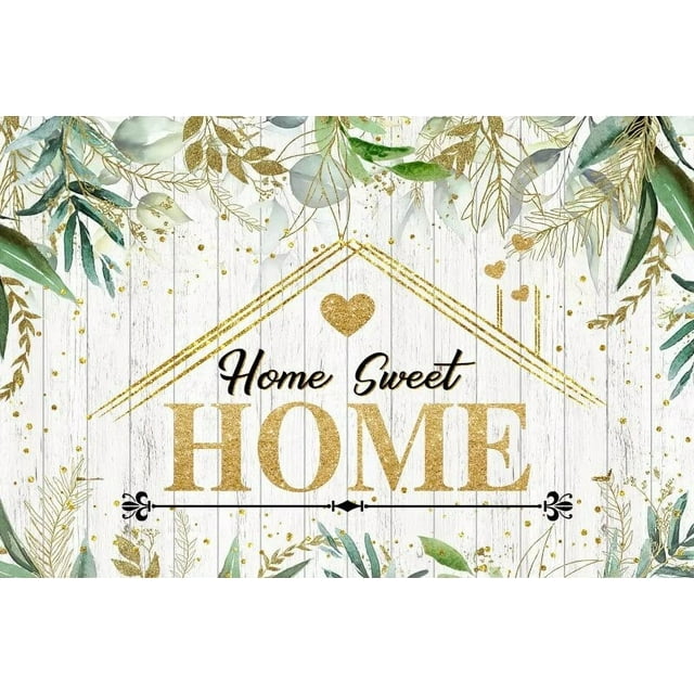 Housewarming Backdrop Greenery Leaves Home Sweet Home Gold Dot Family ...