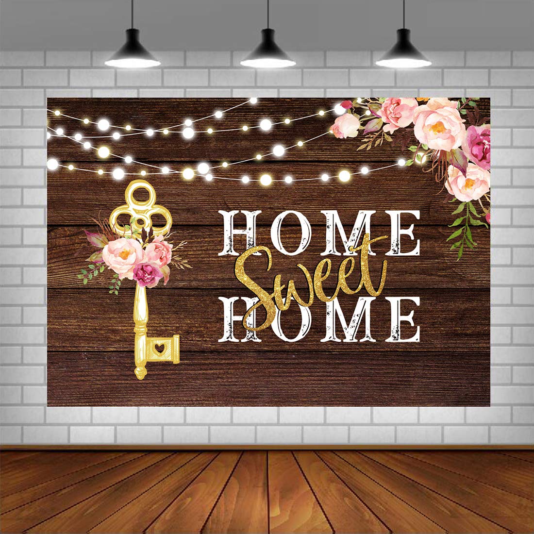 Housewarming Backdrops Pink Floral Sweet Home Key Shining Lights ...