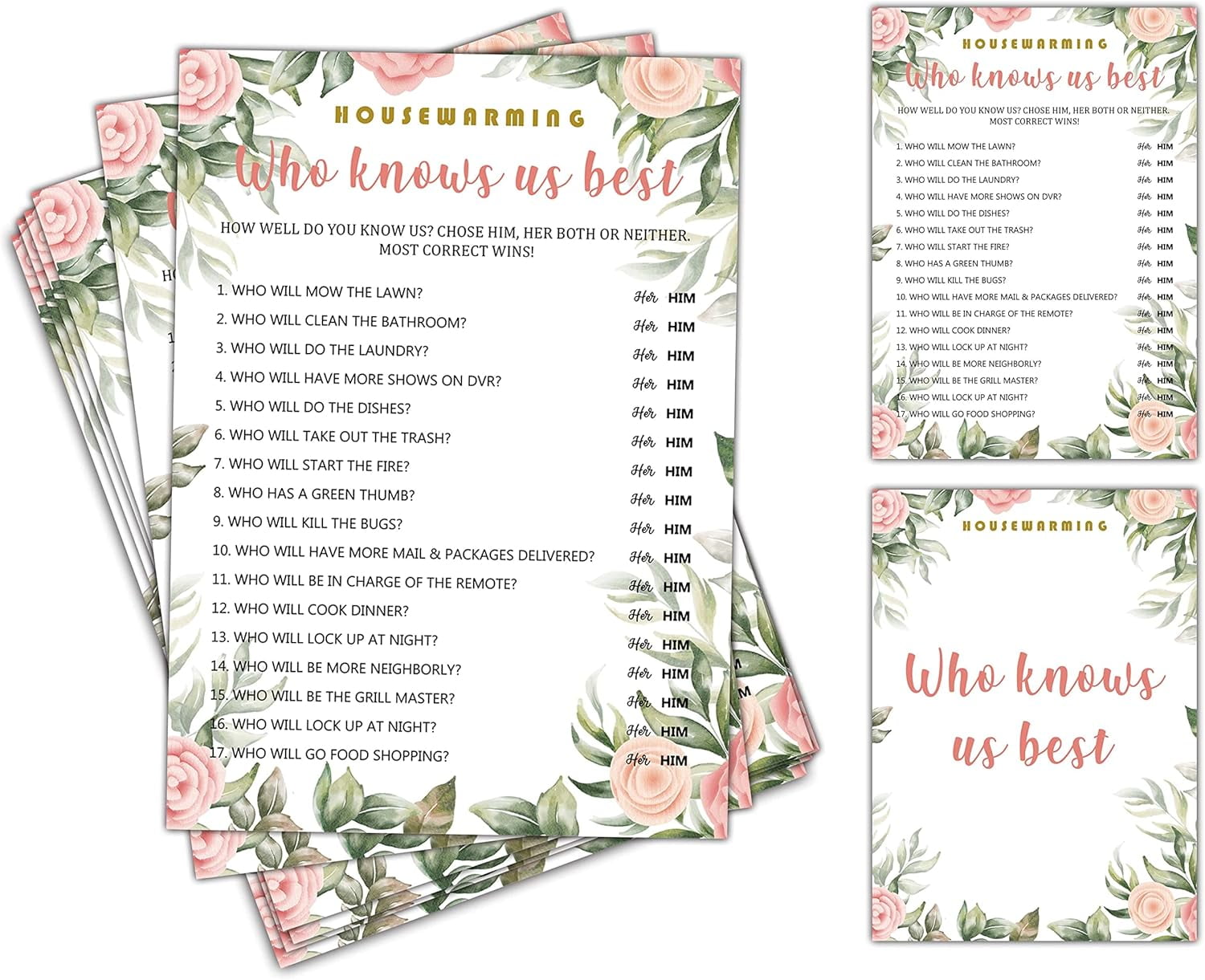 Housewarming Party Game, Who Knows Us Best, Floral Greenery New Home ...