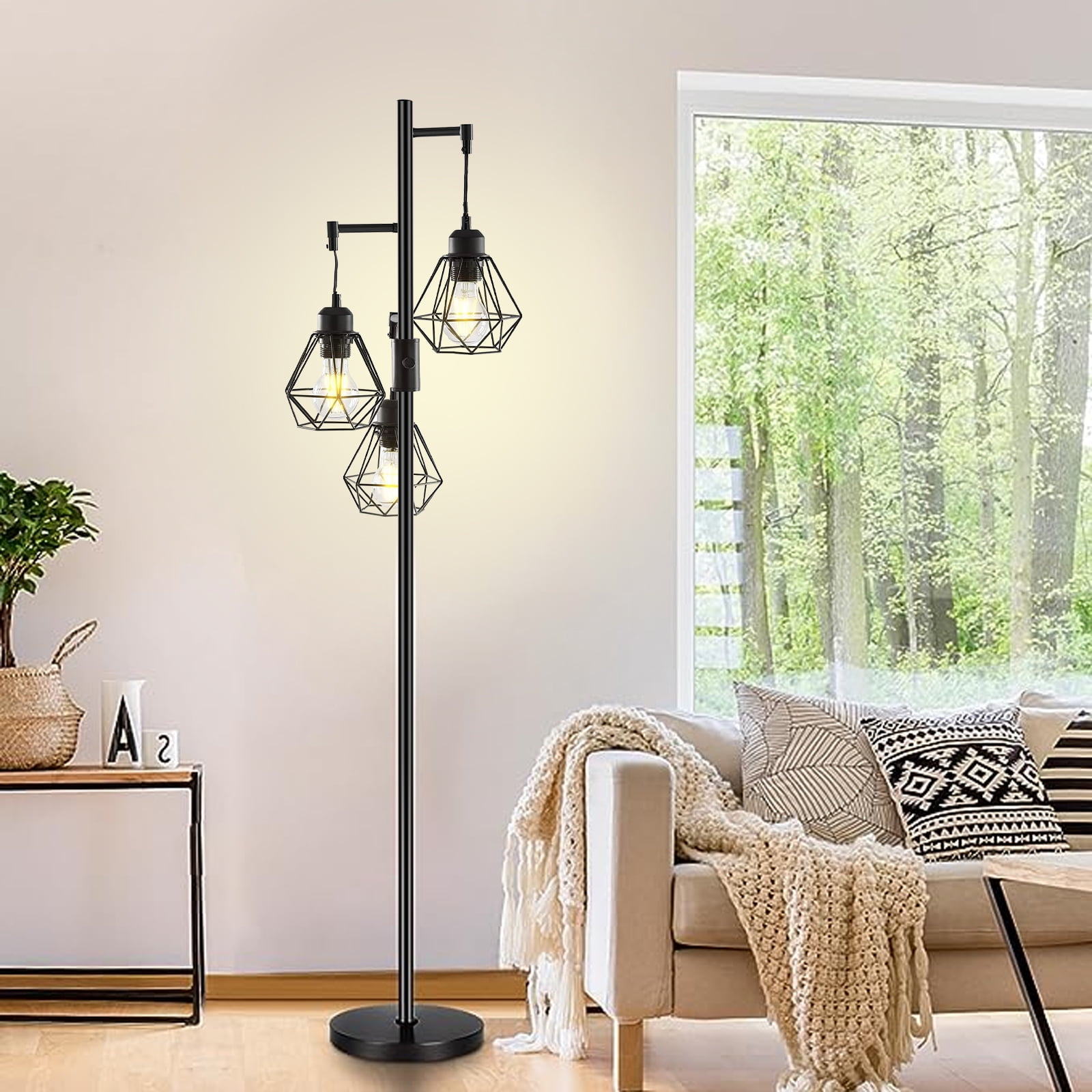 Housiwill Industrial Standing Lamp with 3 LED Bulbs, Rustic Decor for ...