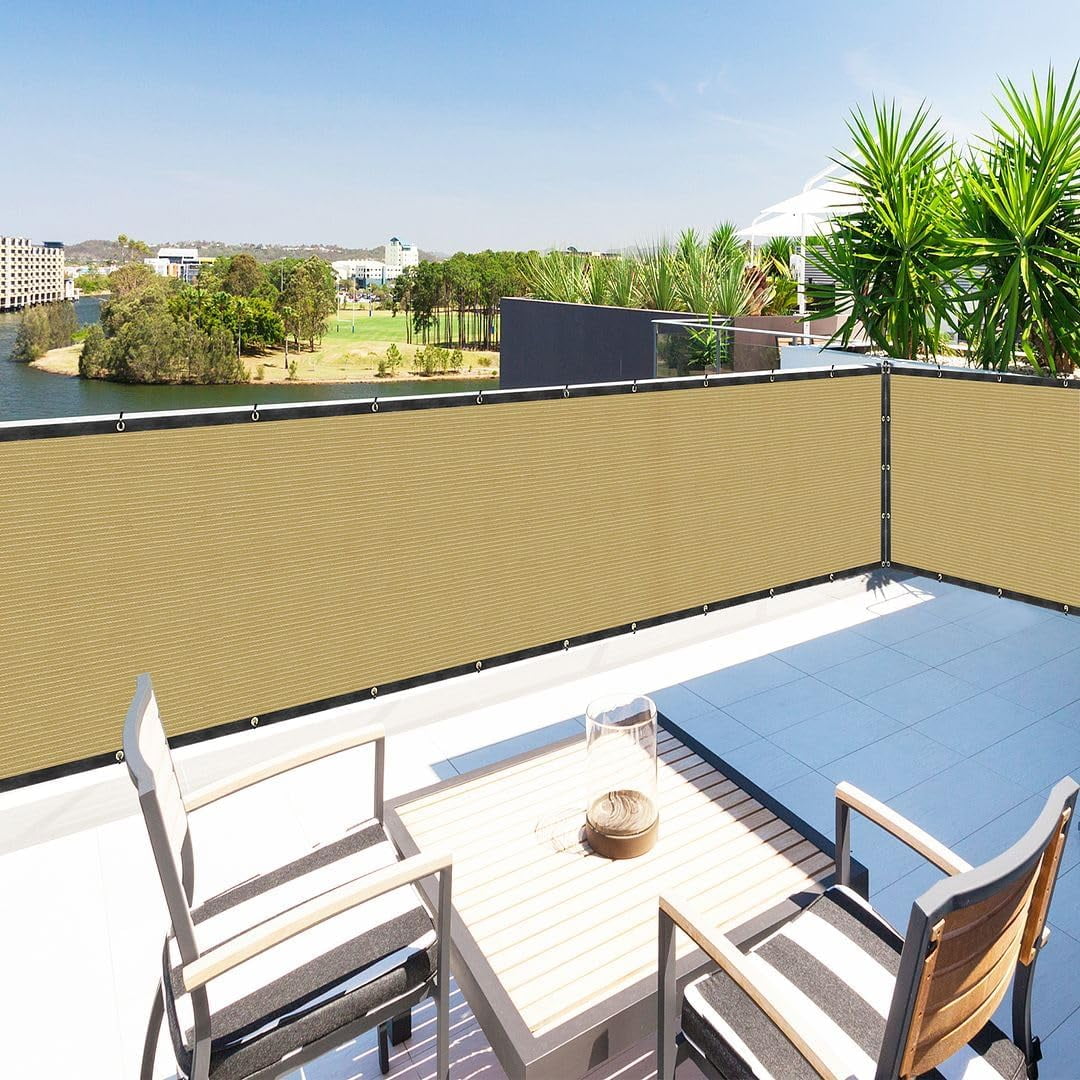 Houssity Beige 2' x 19' Balcony Deck Fence Privacy Screen Cover Panel ...