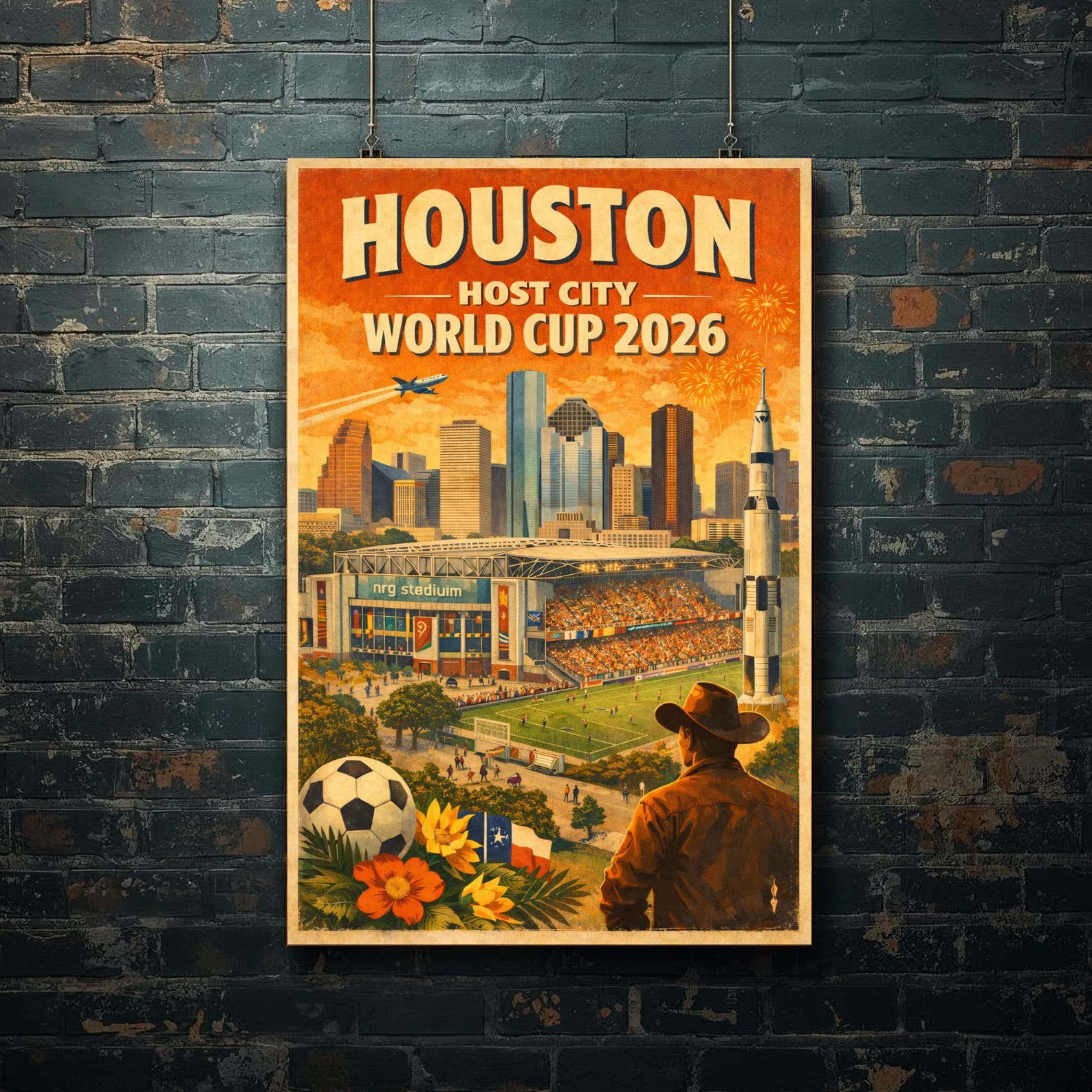 Houston 2026 World Cup Soccer Poster | Retro Style Travel Art | World ...