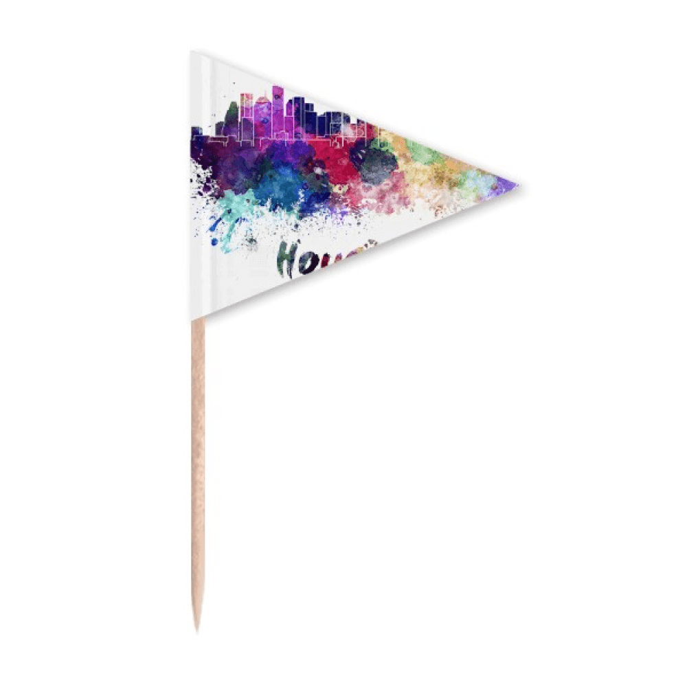 Houston America City Watercolor Toothpick Triangle Cupcake Toppers Flag ...