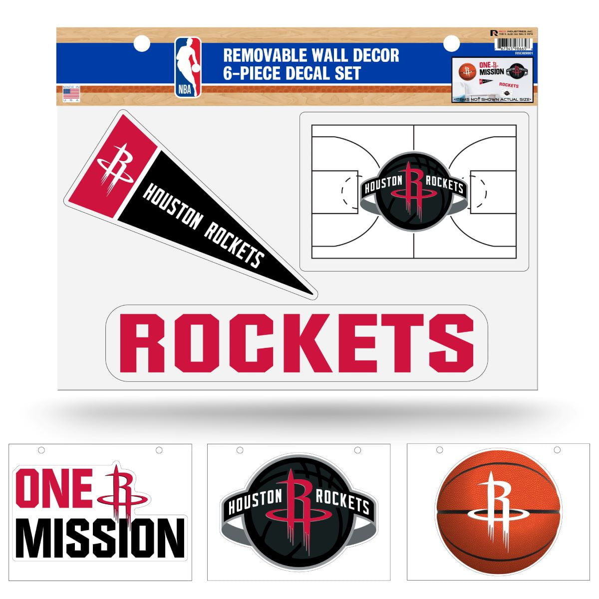 Houston Basketball Rockets (Set of 6) Individual Easy Peel Die-Cut ...