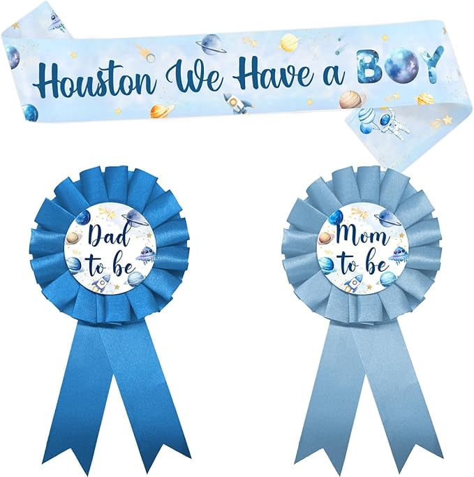 Houston We Have A Boy Sash, Mom to Be Dad to Be Badge Pins Corsage for ...